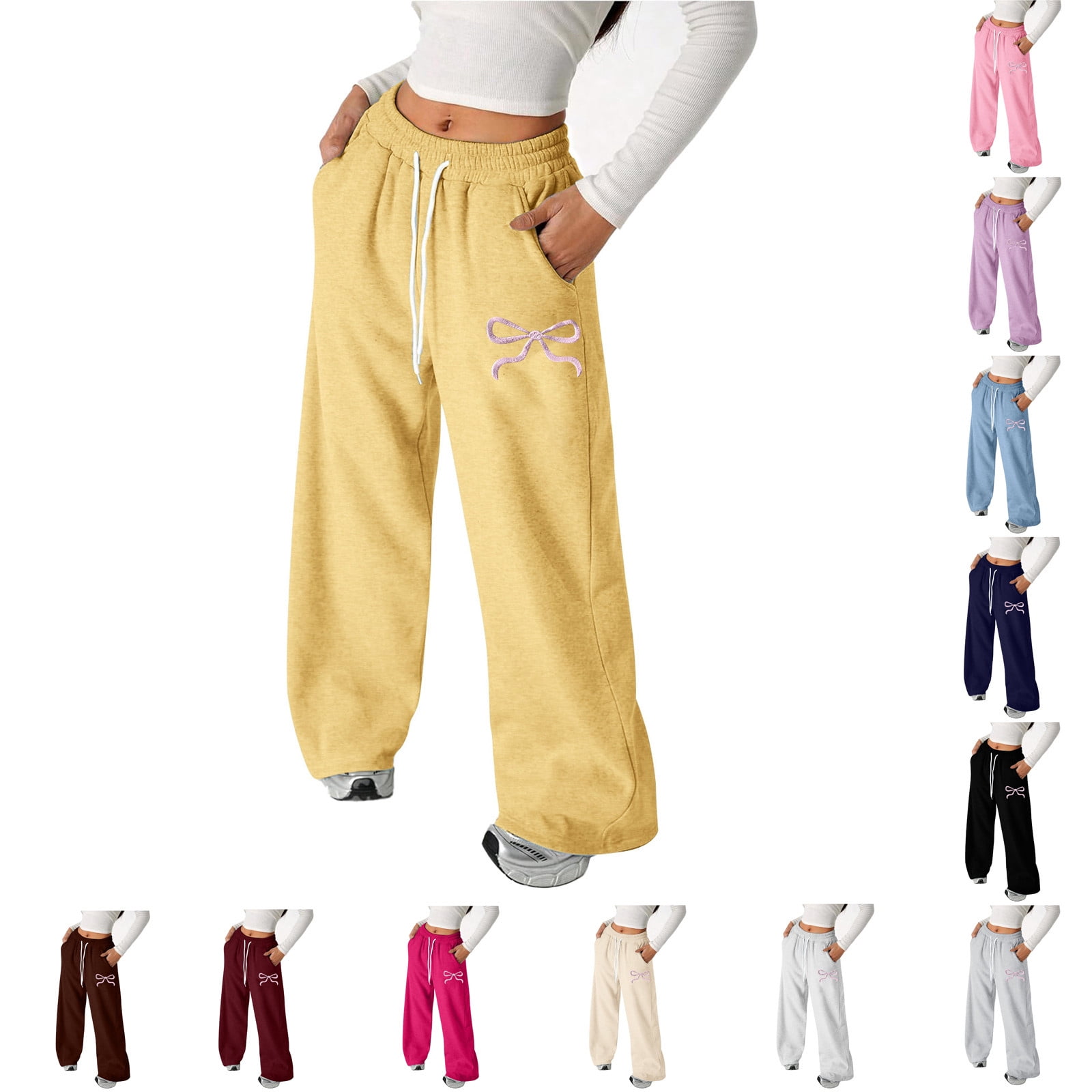 Girls Sweatpants Bow Print Straight Leg Pant with Drawstring ...