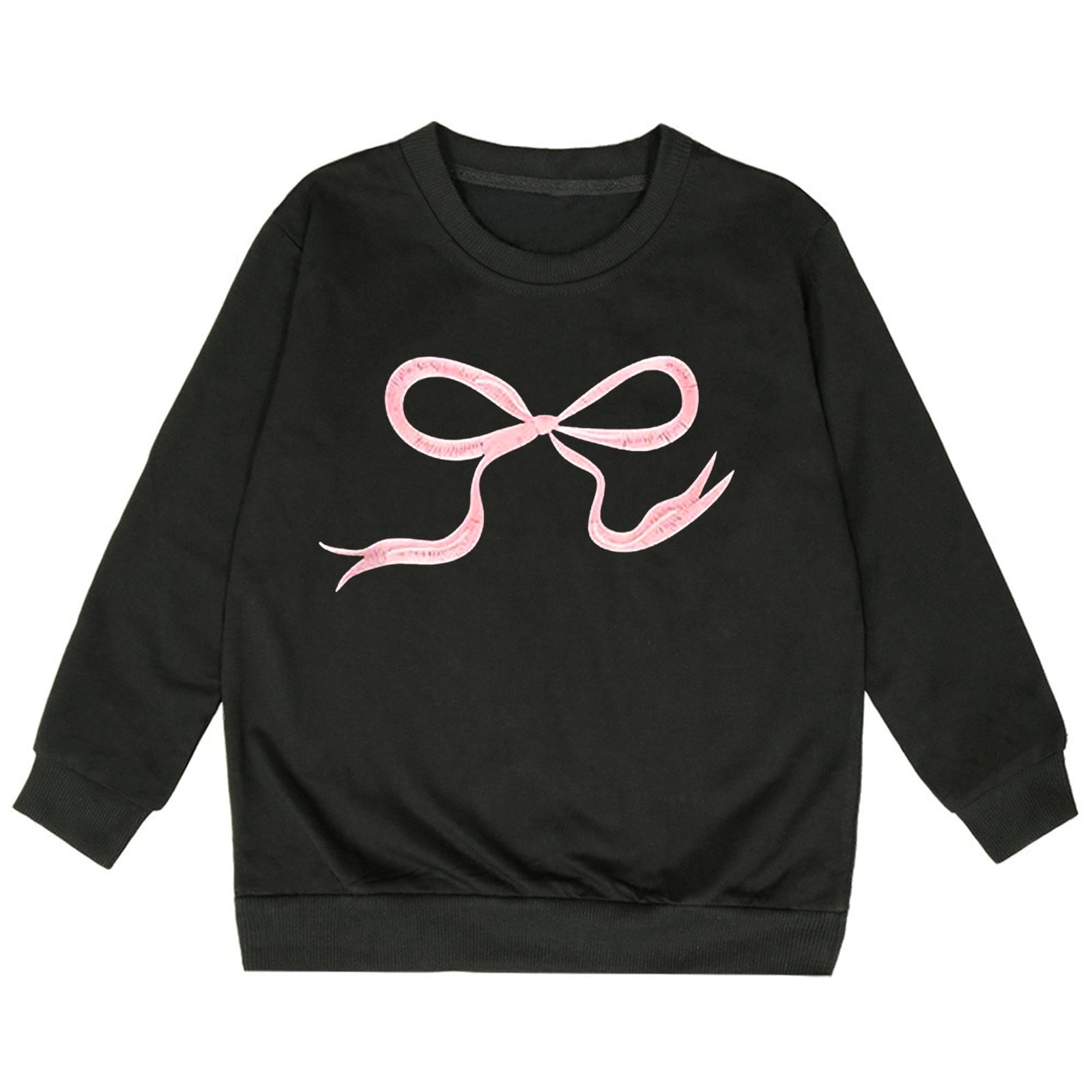 Girls Sweatshirt Casual Long Sleeve Bow Print Crew Neck Pullover Tops ...