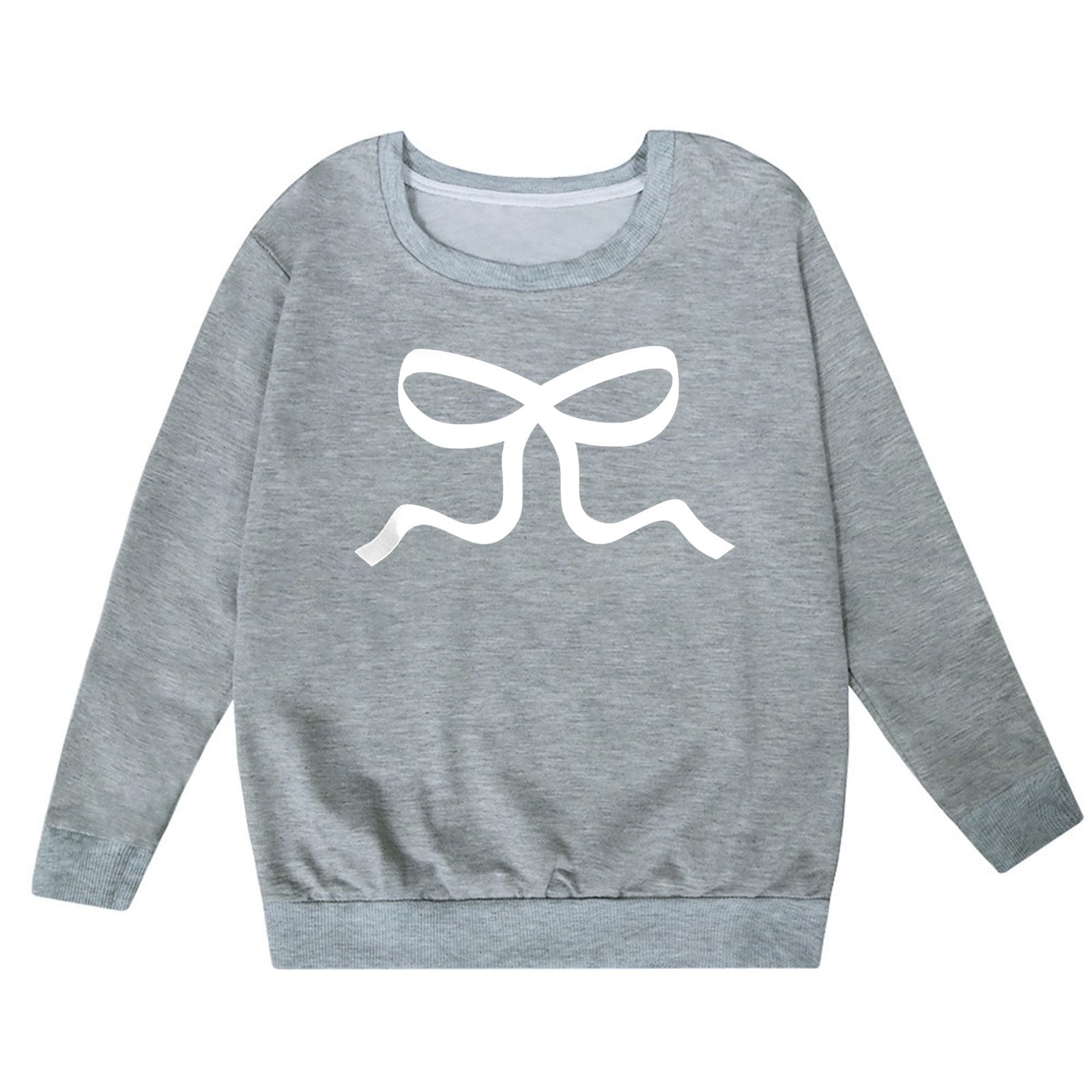 Girls Sweatshirt Casual Long Sleeve Bow Print Crew Neck Pullover Tops ...
