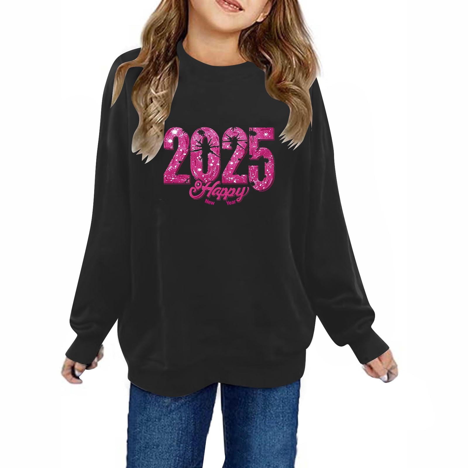 Girls Sweatshirt New Year Holiday Long Sleeve Cotton Shirt Crewneck ...