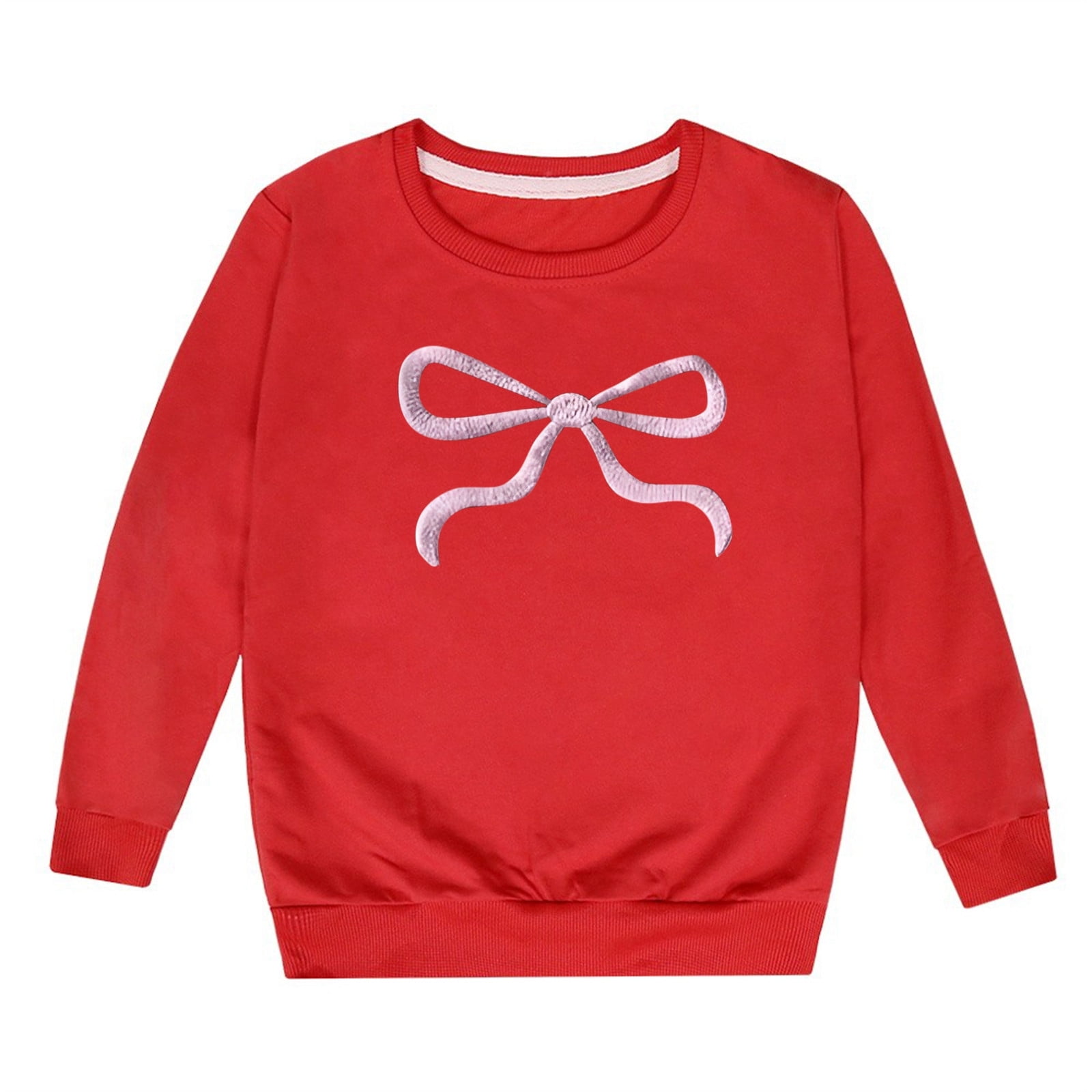 Girls Sweatshirts Cute Bow Graphic Crew Neck Long Sleeve Pullover Tops ...