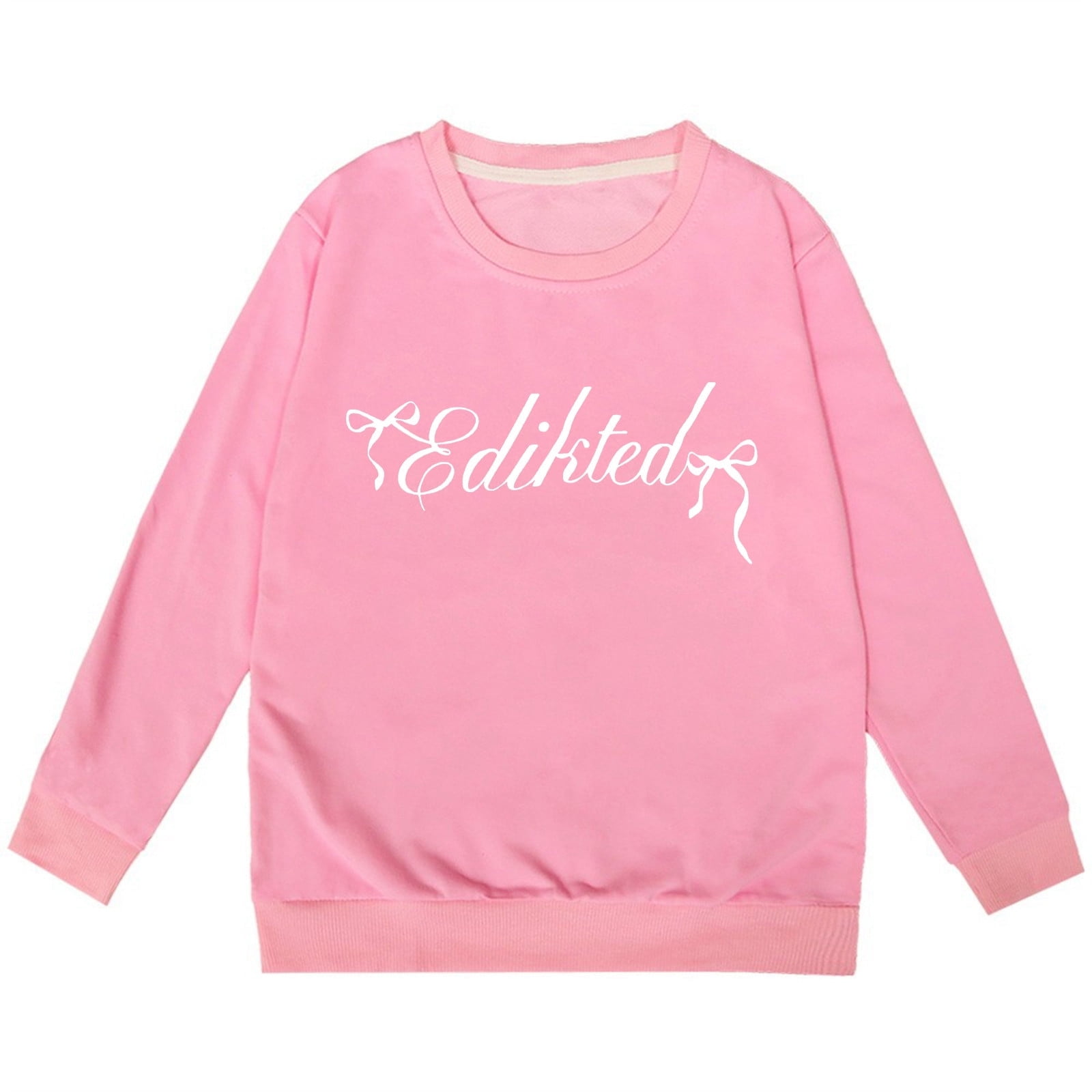 Girls Sweatshirts Cute Bow Graphic Crew Neck Long Sleeve Pullover Tops ...