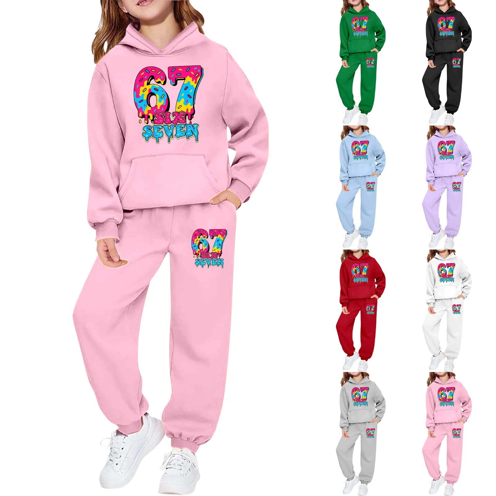 Girls Sweatsuit 67 Print Hoodies Jogger Cozy Hip Hop Party Loungewear ...