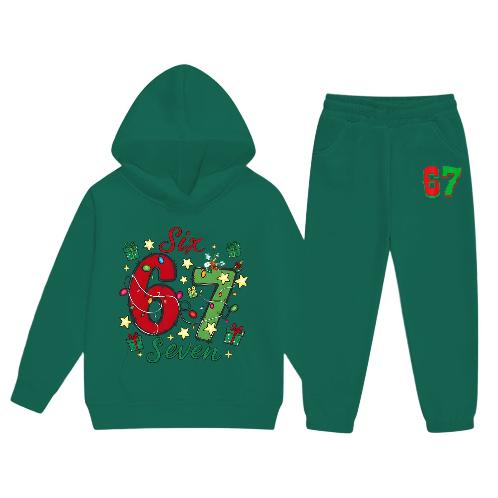 Girls Sweatsuit Christmas Unisex Kids 2 Piece Fleece Tracksuit Hooded ...