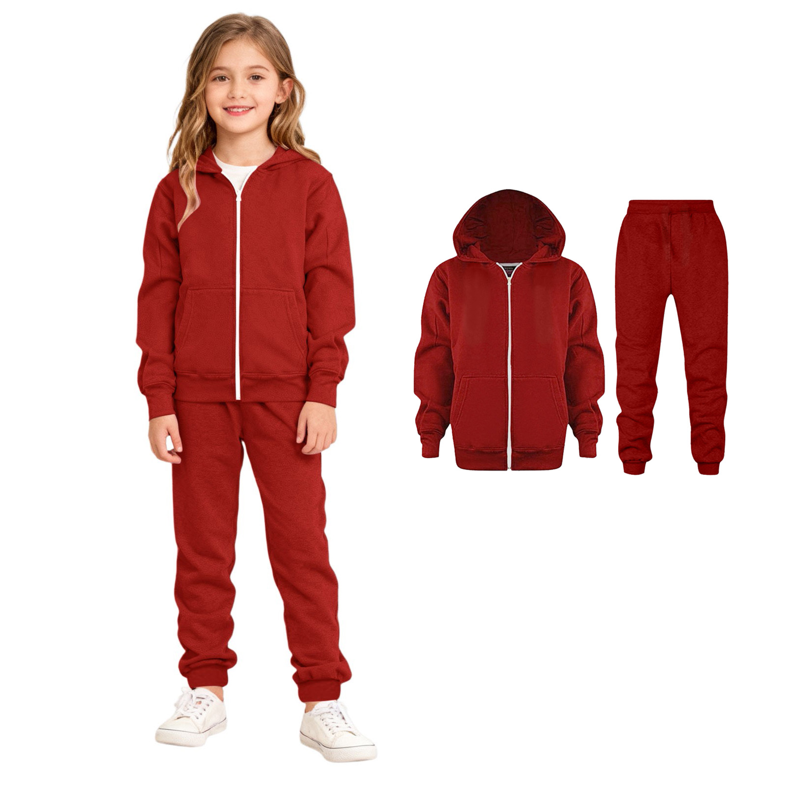 Girls Sweatsuit Full Zip Red Sweat Suit Hoodie Sweatshirt and ...