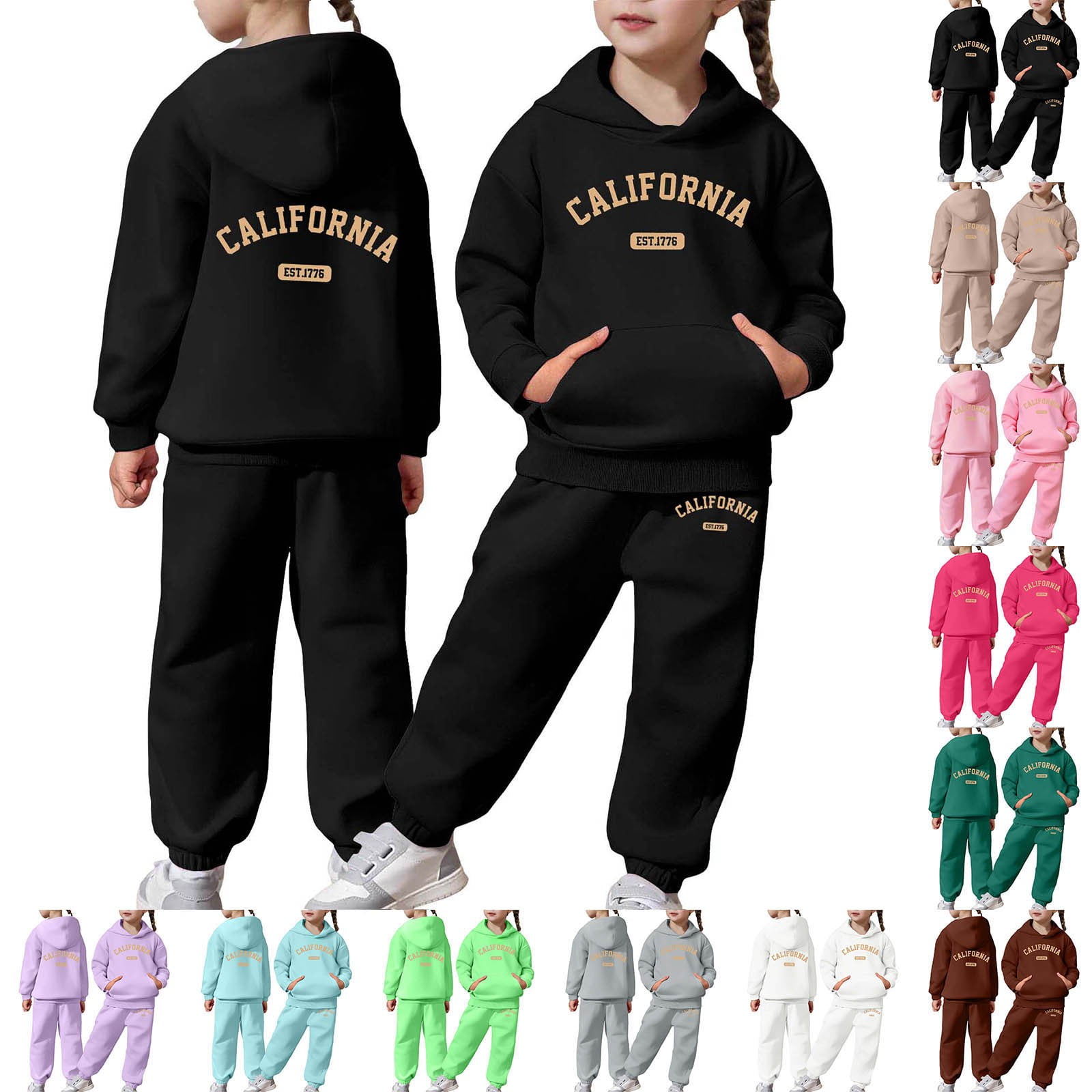 Girls Sweatsuit Set Letter Printed Long Sleeve Warm Hoodies Joggers ...