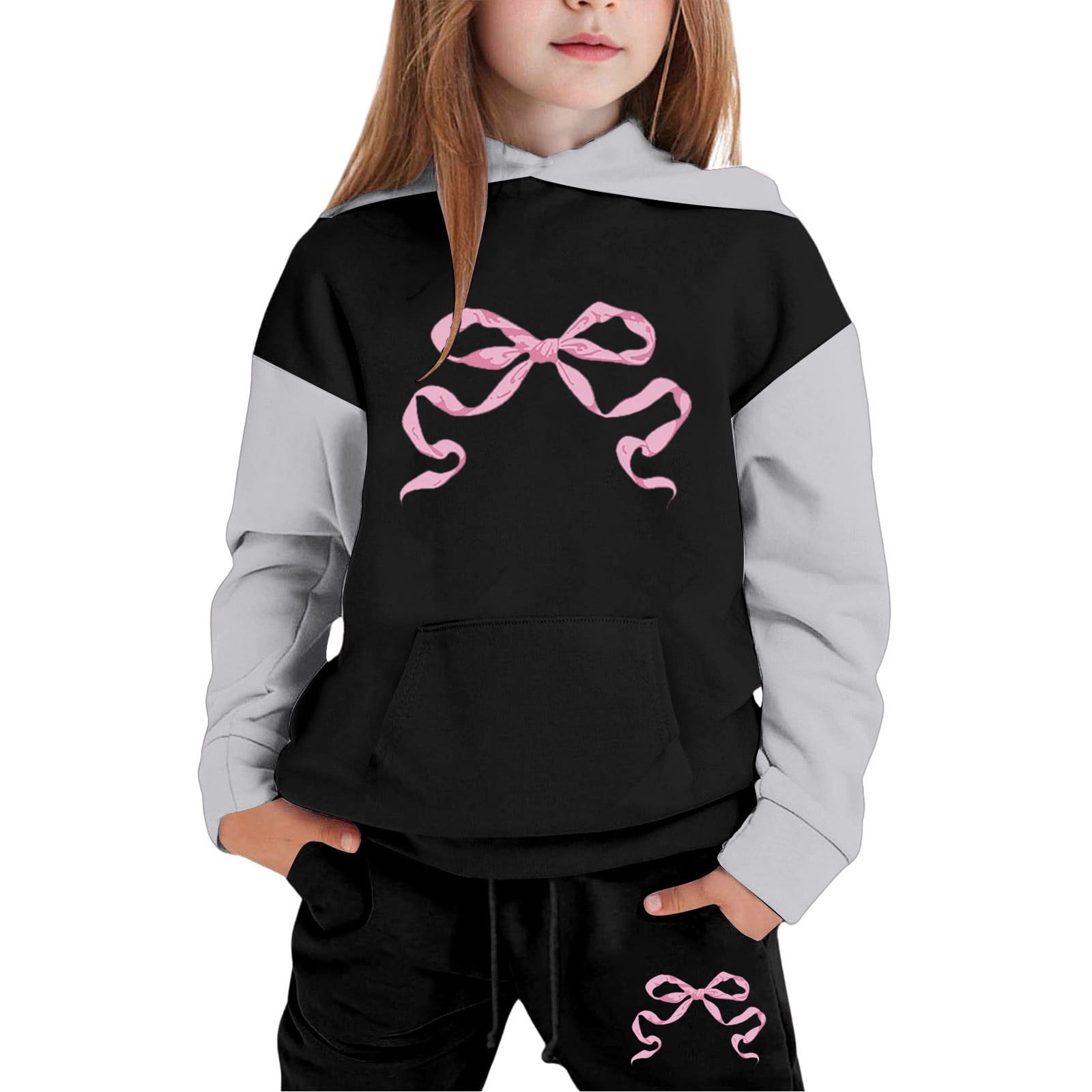 Girls Sweatsuits 2 Piece Bow Sweatshirt and Sweatpants Lounge Set Long ...