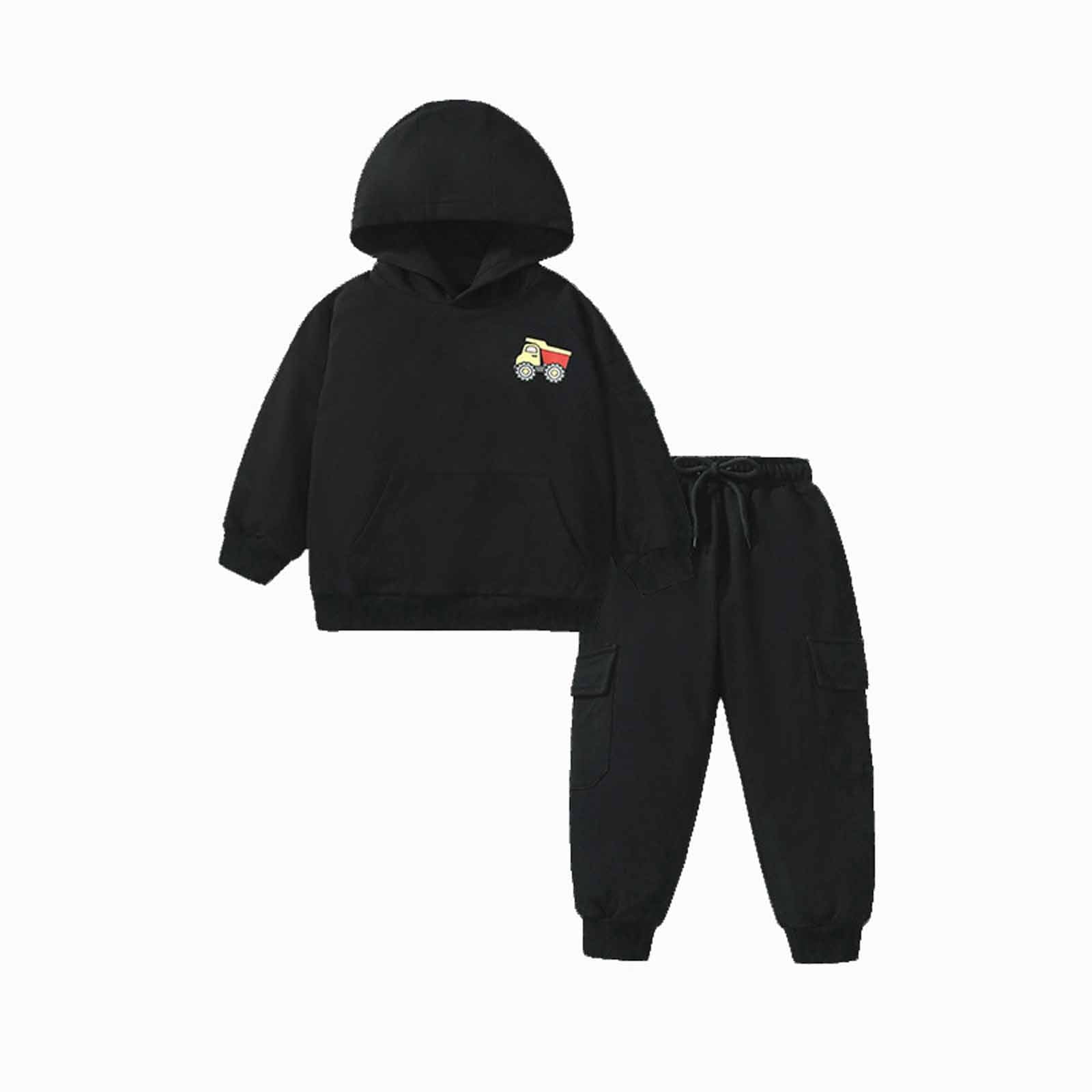 Girls Sweatsuits 2 Piece Set Print Hooded Tops Cargo Pants Cotton First ...