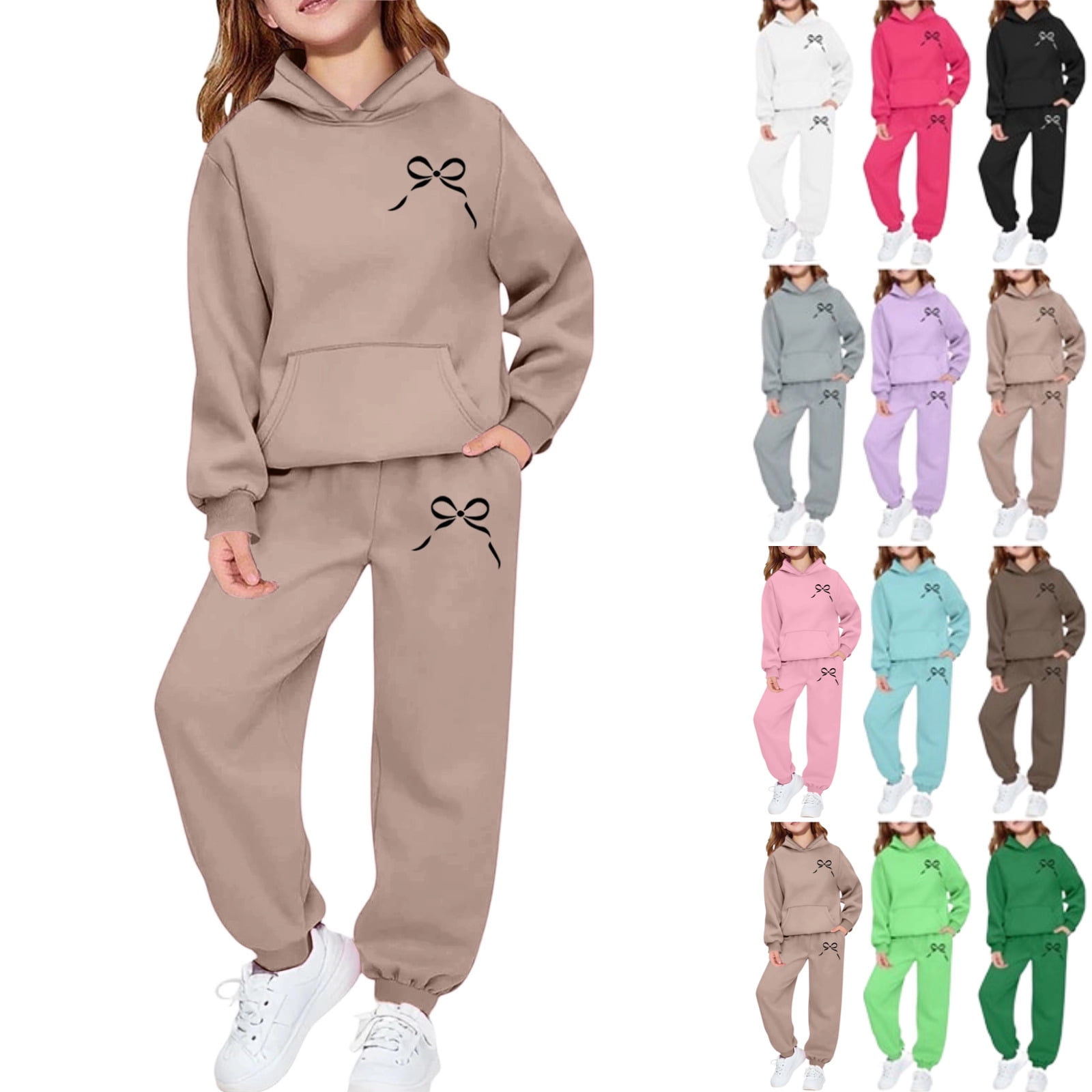 Girls Sweatsuits 2 Piece Set Teens Kids Cute Bow Graphic Outfits ...