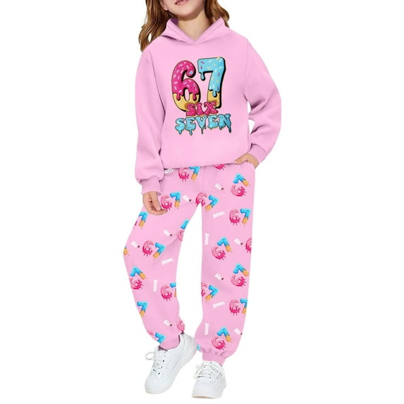 Girls Sweatsuits 2pcs Sets Hooded 67 Print 6 7 Number Pattern ...