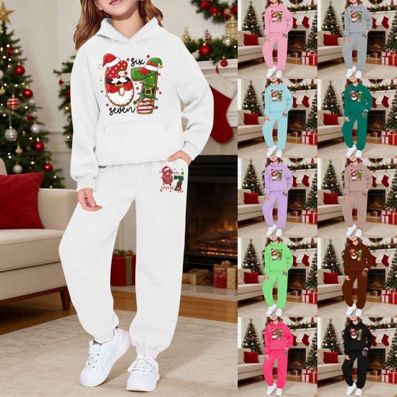 Girls Sweatsuits 2pcs Sets Hooded 67 Print 6 7 Number Pattern ...