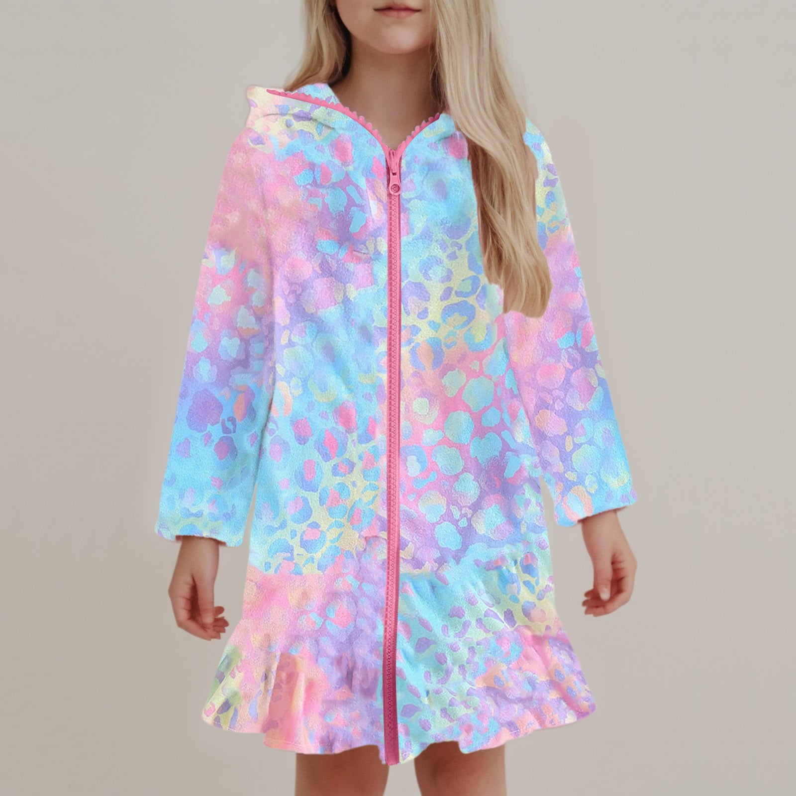 Girls Swim Cover Up Dress Long Sleeve Hooded Zip Up Bathing Suit ...