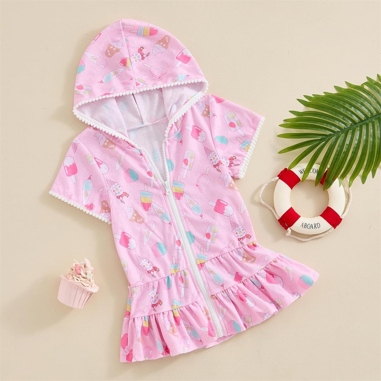 Girls Swim Cover Up Dress Long Sleeve Hooded Zip Up Bathing Suit ...