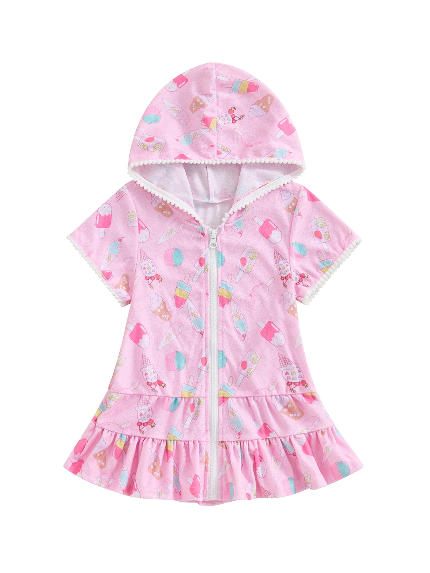 Girls Swim Cover Up Kid Hooded Baby Towels Zip-Up Terry Swimsuit ...