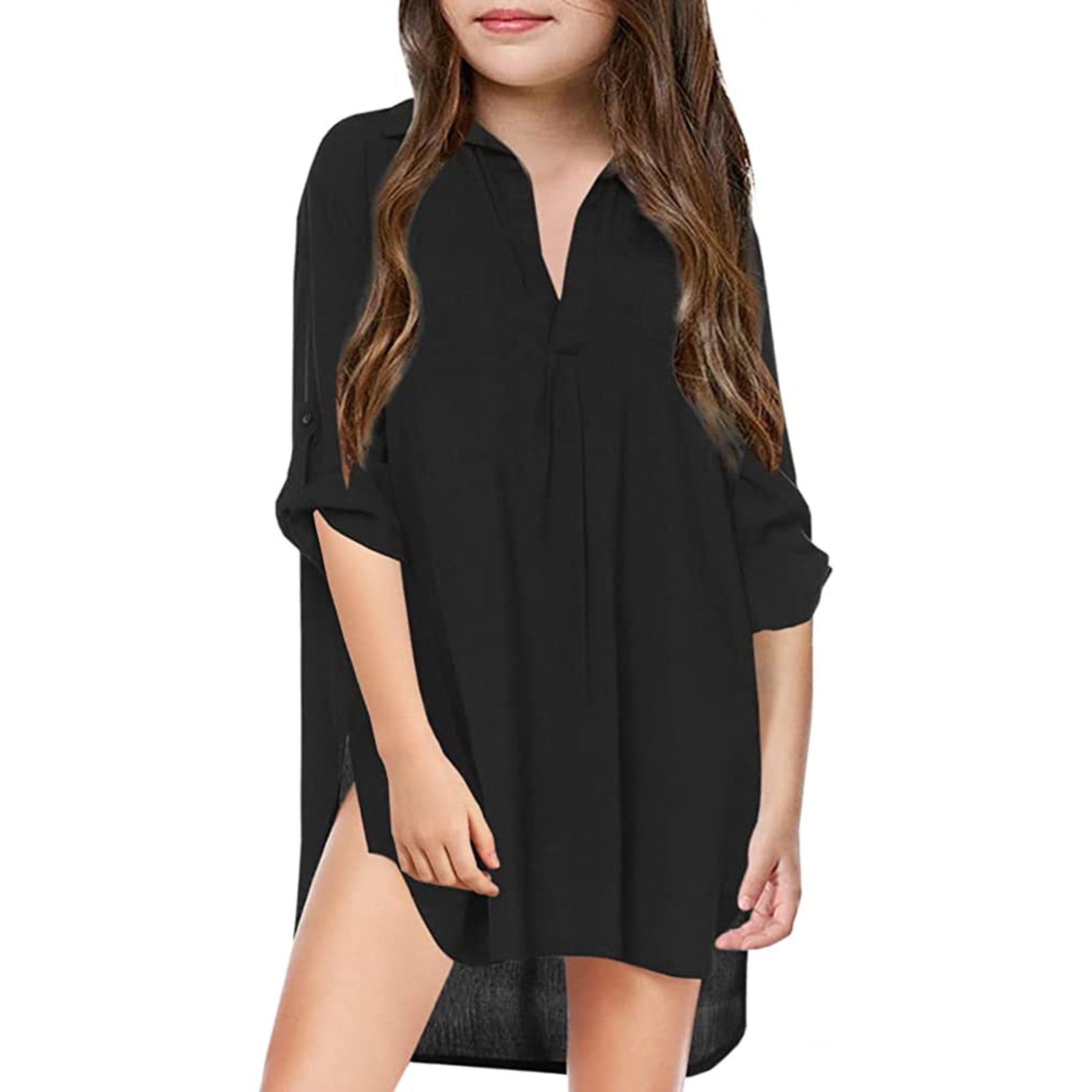 Girls Swim Cover Up Pullover Robe with Long Sleeves Button Down ...