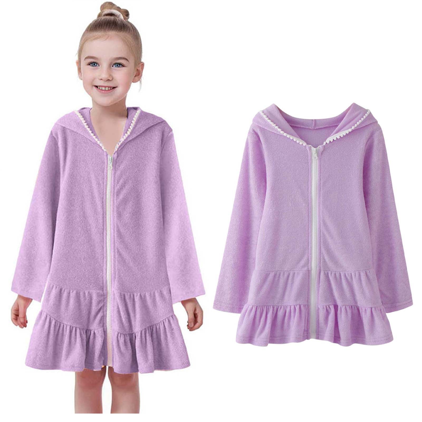 Girls Swim Cover Up Toddler Bathrobe Coverup Absorbent Zip Hooded Terry ...
