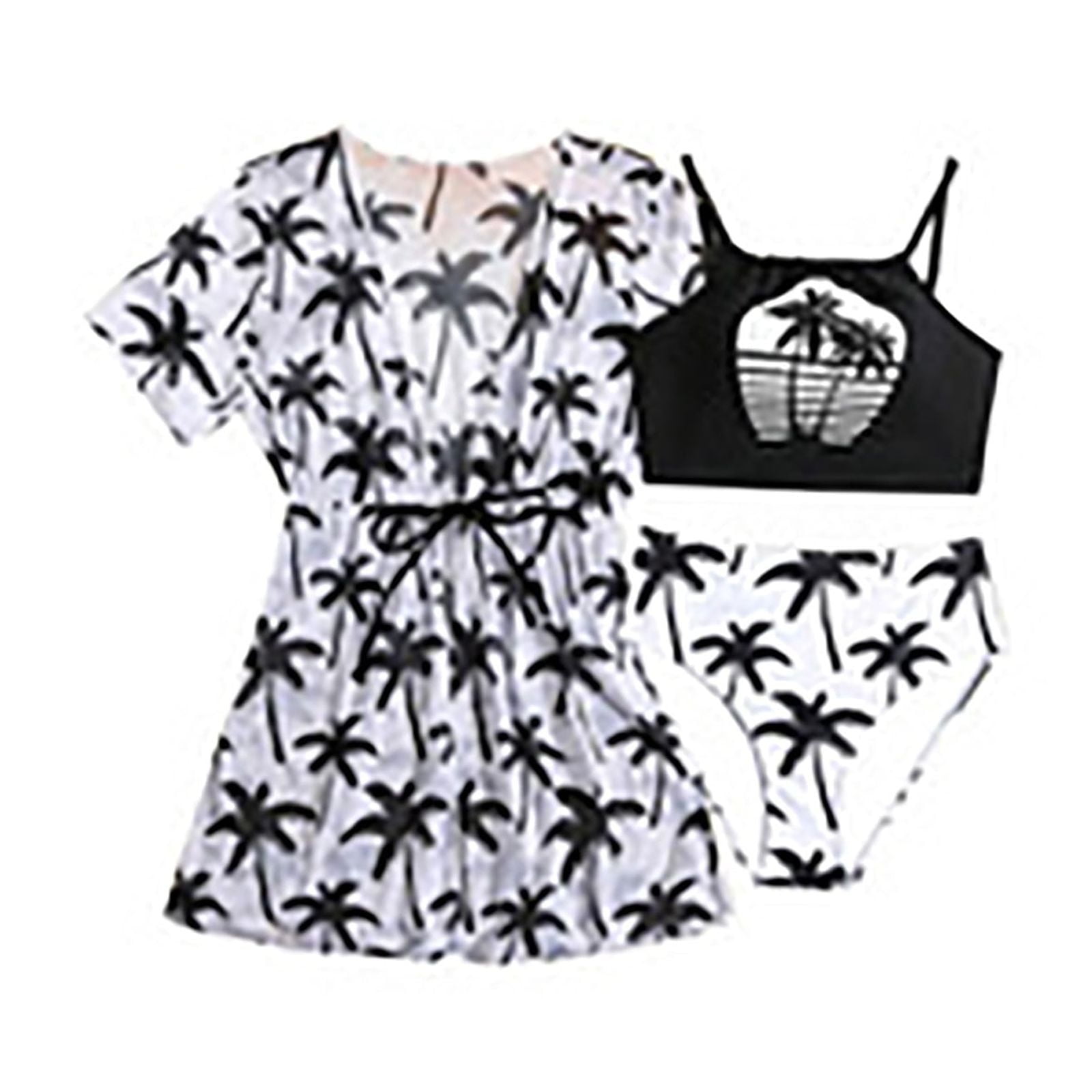 Girls Swim Suits 7/8 V-Neck Ruffle Floral Cute Bikini Swimwear Loose ...