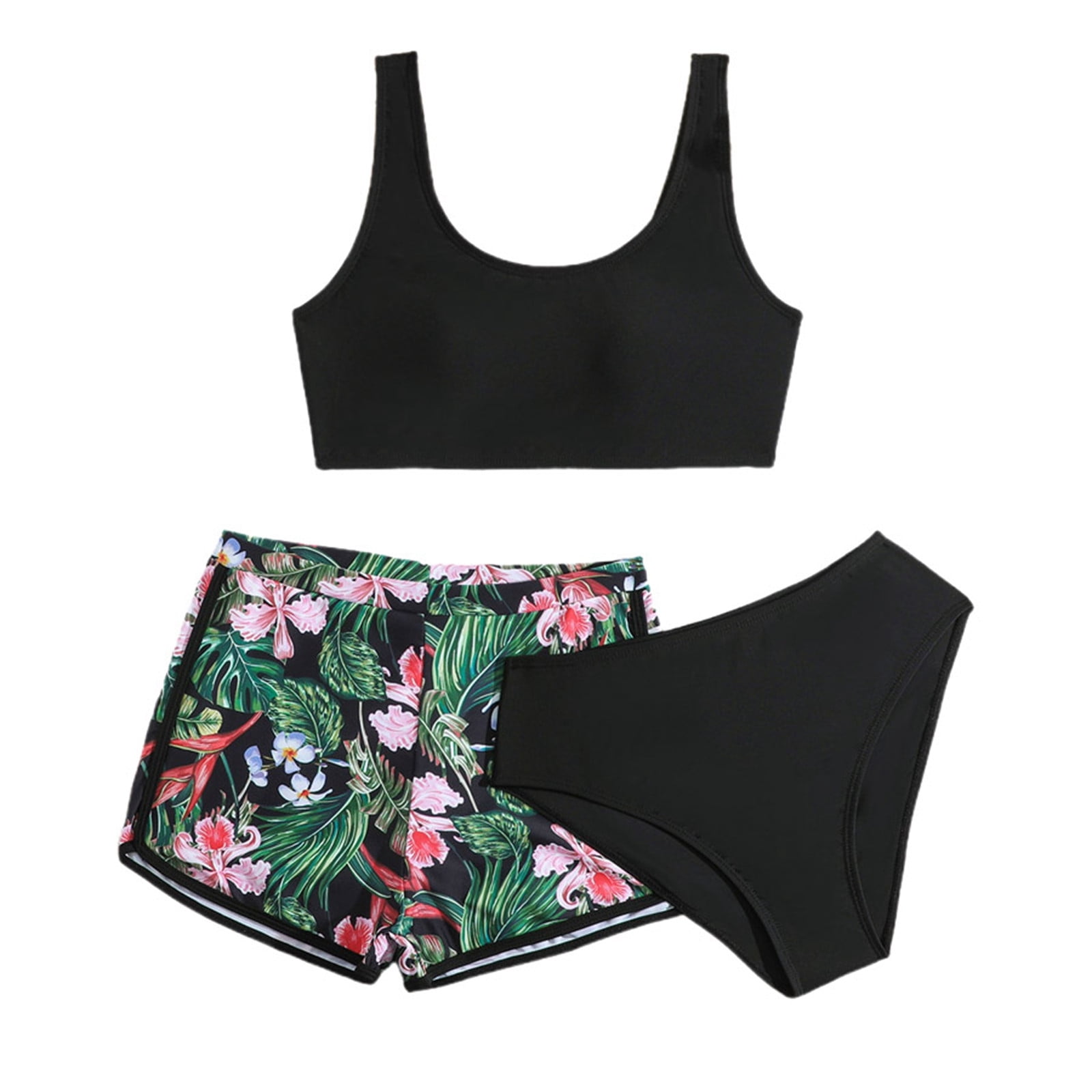 Girls Swim Suits Size 12-14 Color-Block Kids High Waisted Tankini ...