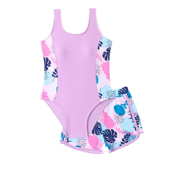 Girls Swimsiut Toddler One Piece Solid Sleeveless Strap and Flower ...