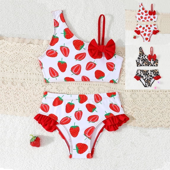 Girls Swimsuit 2 Piece Bikini Set Cute Floral Print Tankini Top Bottom ...
