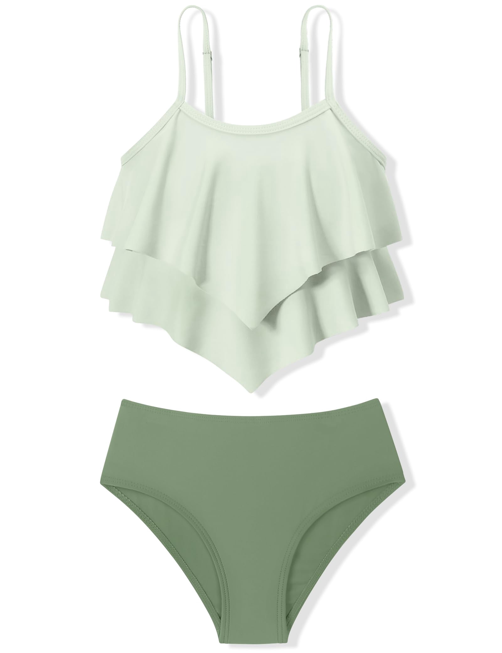 Girls Swimsuit 2 Piece Bikini Set Tiered Ruffled Swimwear Adjustable ...
