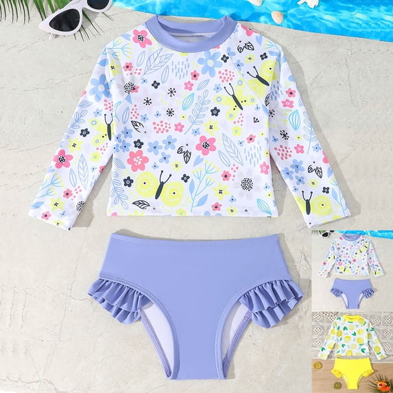 Girls Swimsuit 2 Piece Long Sleeve Tankinis Rash Guard Swim Shorts ...