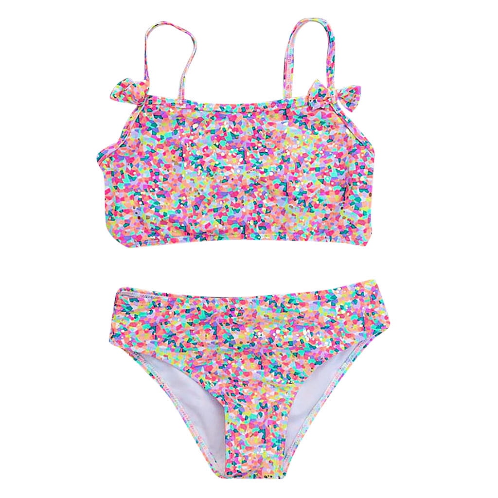 Girls 2 Piece Swimsuit Size 7-8, Floral Bow Strap Beach Swimwear Bikini ...
