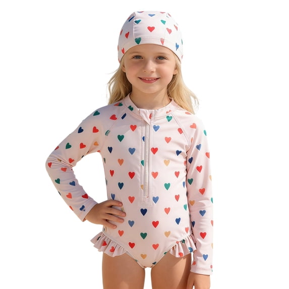 Girls Swimsuit 2 Piece Sun Swimwear Prints Upf 50+ Rash Guard Long ...