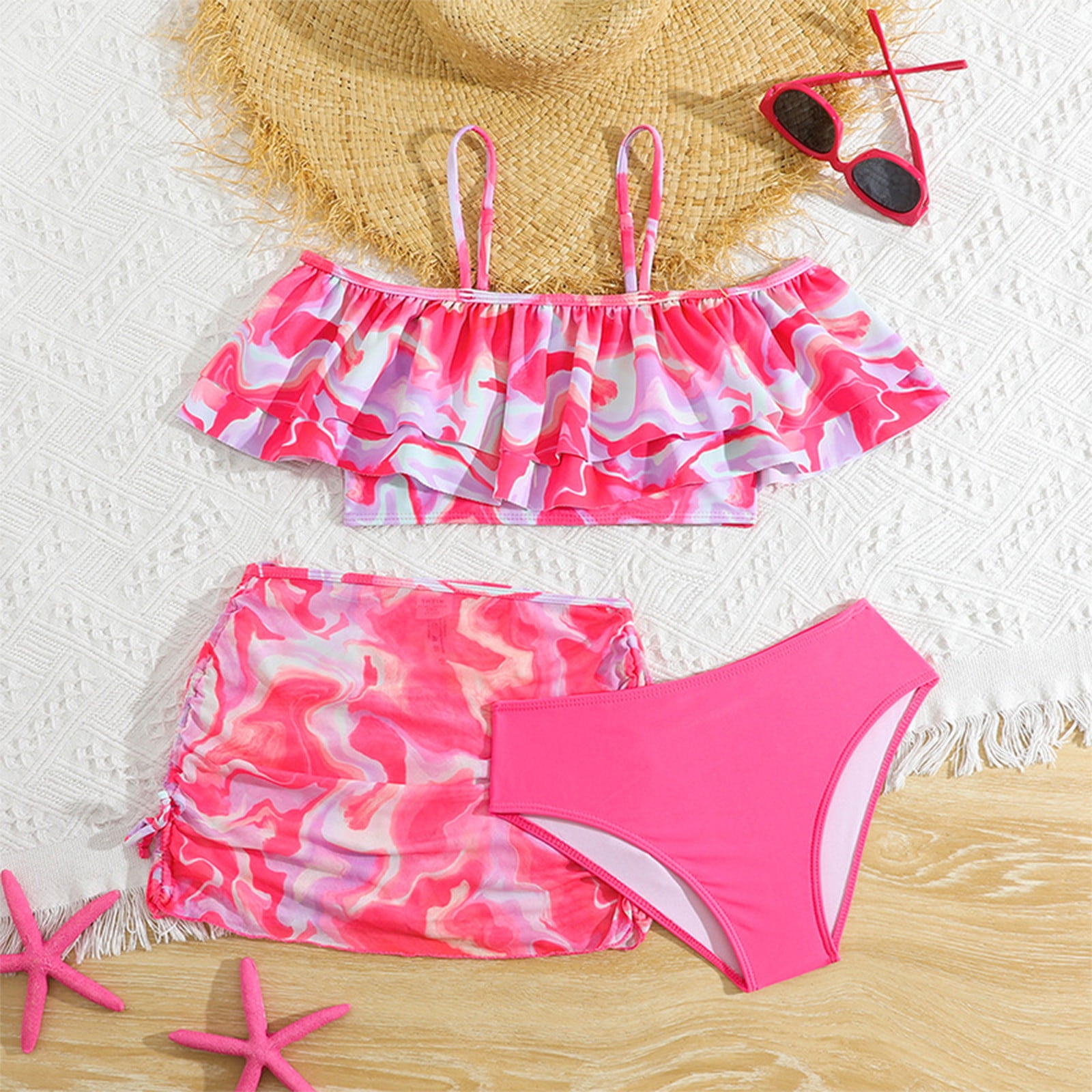 Girls Swimsuit 3 Piece Bathing Suit Or Rash Guard Set Hawaii Beach ...