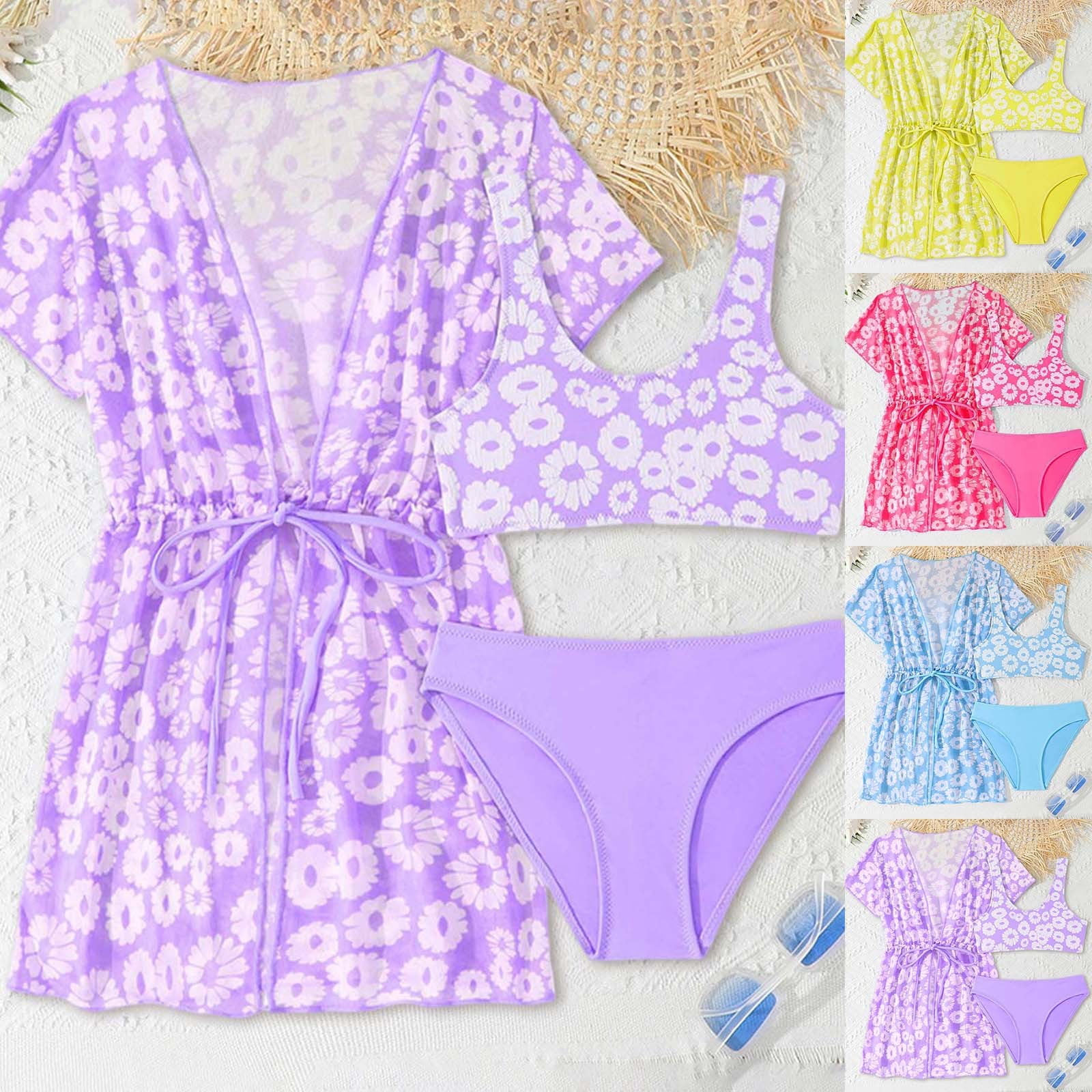 Girls Swimsuit 3 Piece Bathing Suit Or Rash Guard Set Kids Hawaii Pool ...