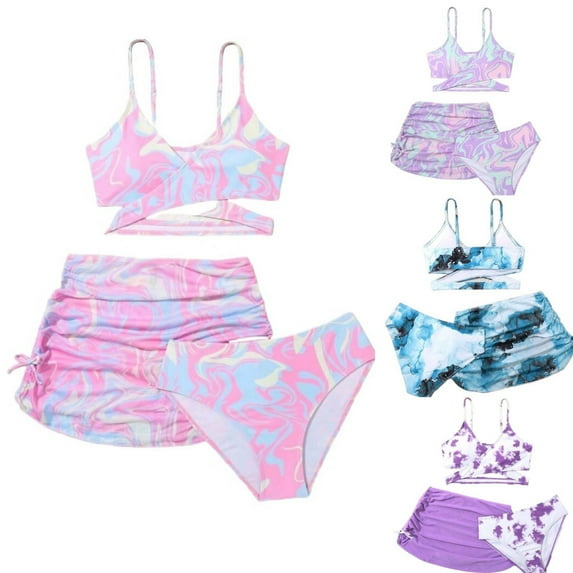 Girls Swimsuit 3-Piece Bikini Set Matching Bathing Suits Adjustable ...