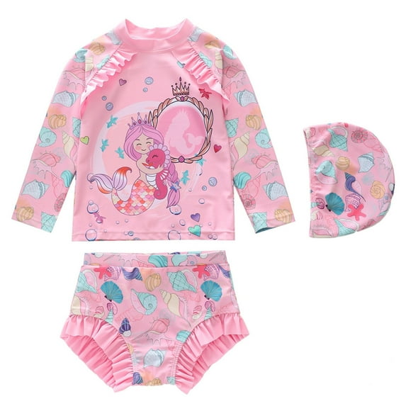 Girls Swimsuit 3 Pieces Long Sleeve Rash Guard Funny Cute Printed ...