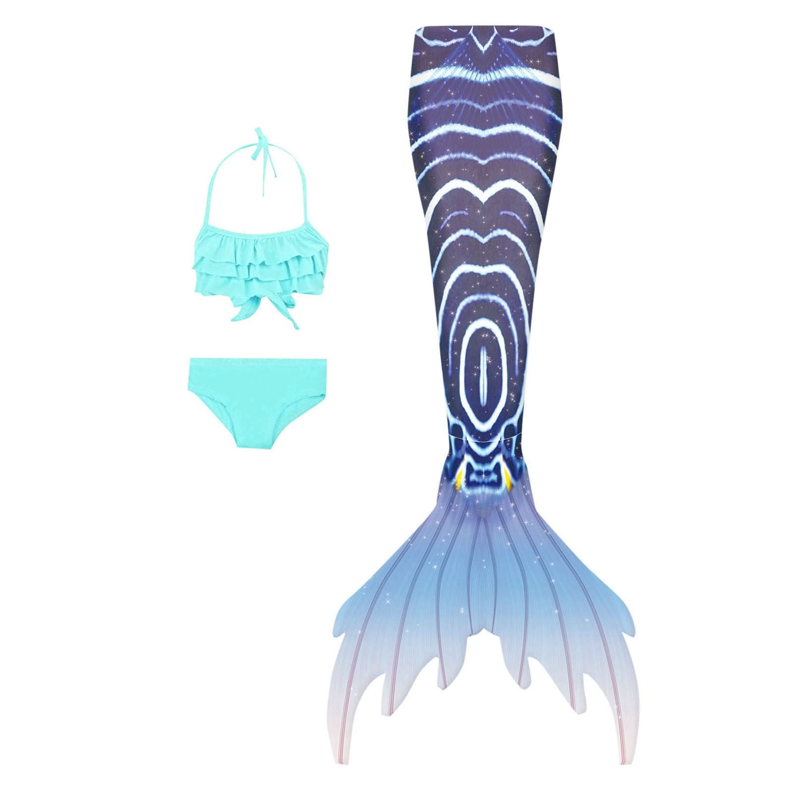 Girls Swimsuit Color Block Marmaid with Tail Three Piece Kids Swimsuits ...