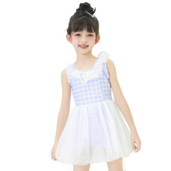 Girls' Swimsuit Cover Up Kids One Piece Set Cute Plaid Print Tutu Dress ...