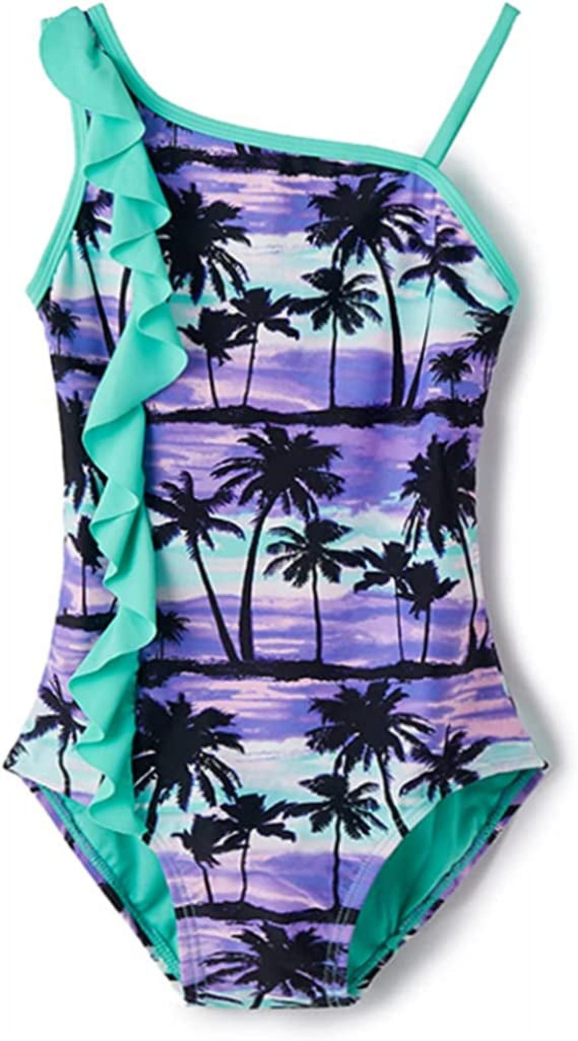 Walmart Girls' Coconut Print Off-Shoulder Ruffled Swimsuit, Green ...