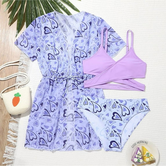 Girls Swimsuit Kids Bathing Suit Rashguard Swimwear Long Sleeve 3 Piece ...