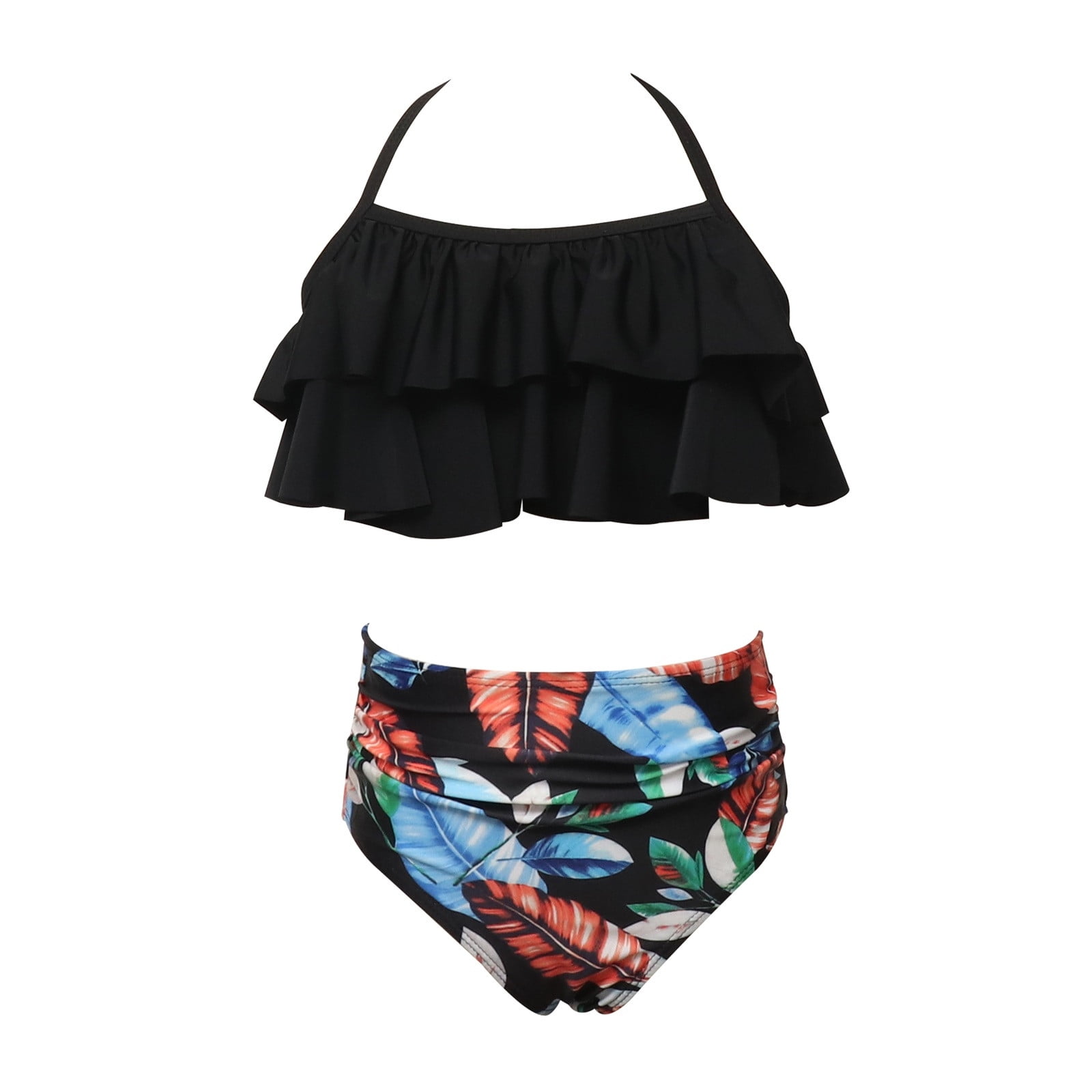Girls Swimsuit Kids Little Girls Ruffles Floral Print Two Pieces ...