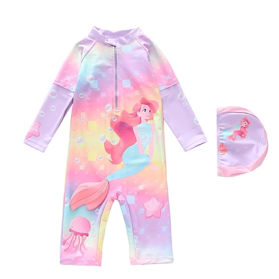 Girls Swimsuit Long Sleeve Bathing With Hood UPF 50 Sun Rash Guard ...