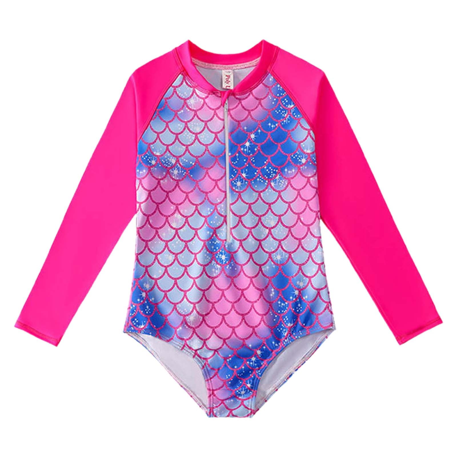 Girls Swimsuit Long Sleeve Swimsuit Scales Design Ideal for Swimming ...