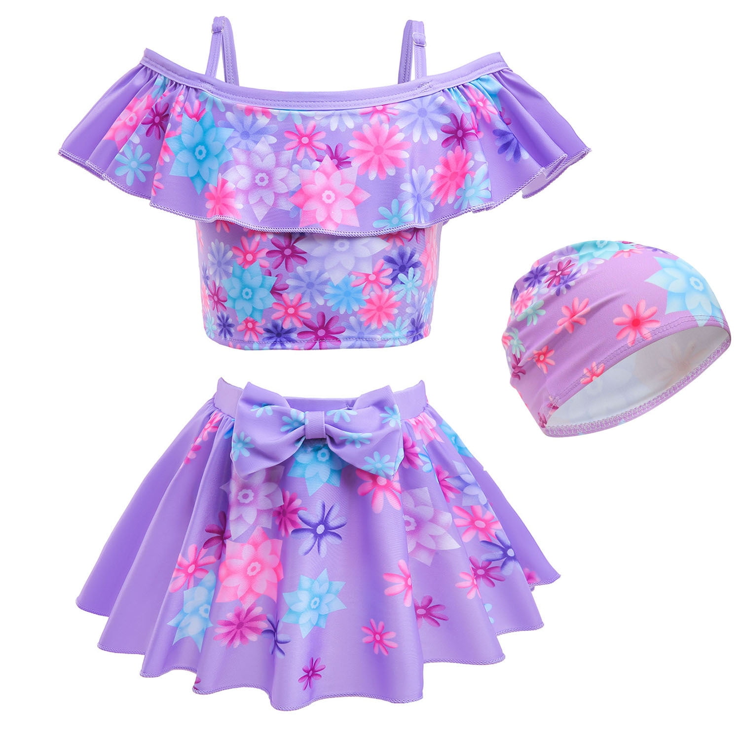 Girls Swimsuit Mirabel Swimwear Princess Off Shoulder Ruffle Two Piece ...