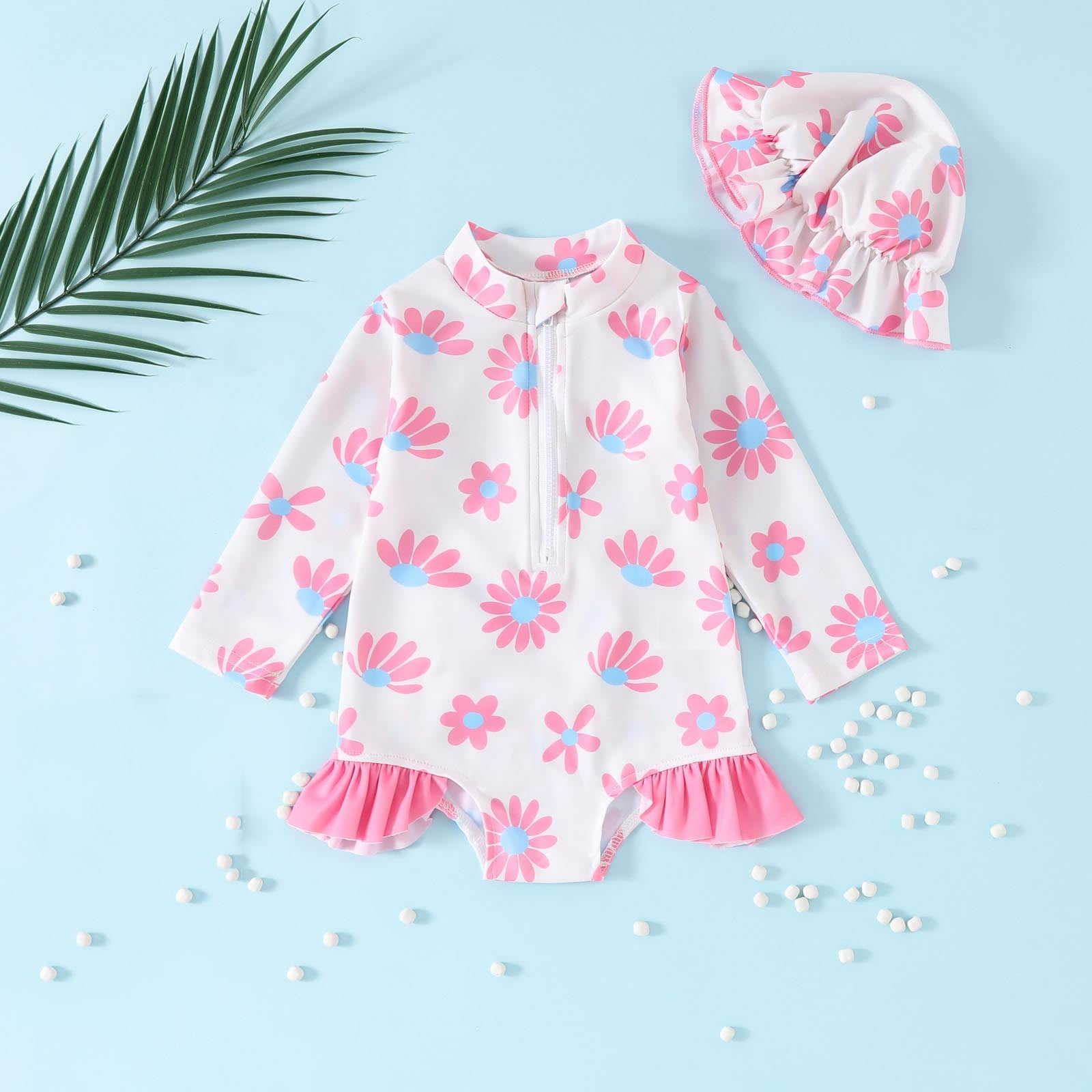 Girls Swimsuit One Piece Bathing Suit with Hat Suit Print Front Zipper ...