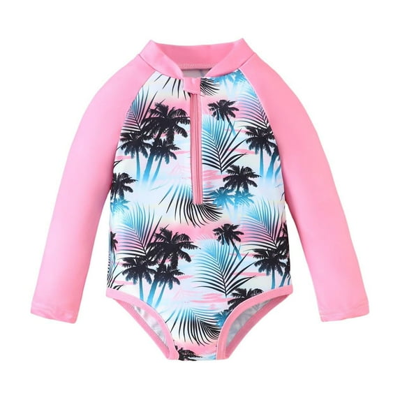 Girls' Swimsuit One Piece Kids Long Sleeve One Piece Rash Guard with ...