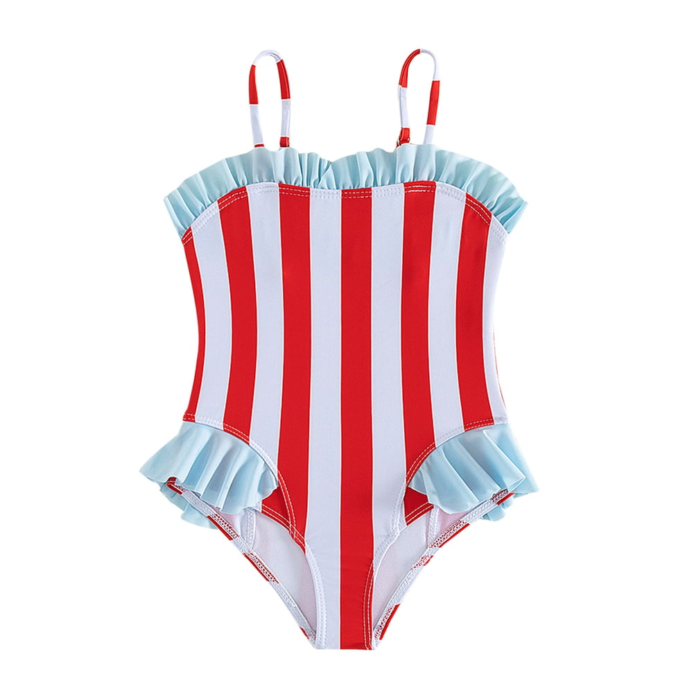 Girls Swimsuit One Piece Ruffle Bathing Suit Summer Cute Beachwear ...