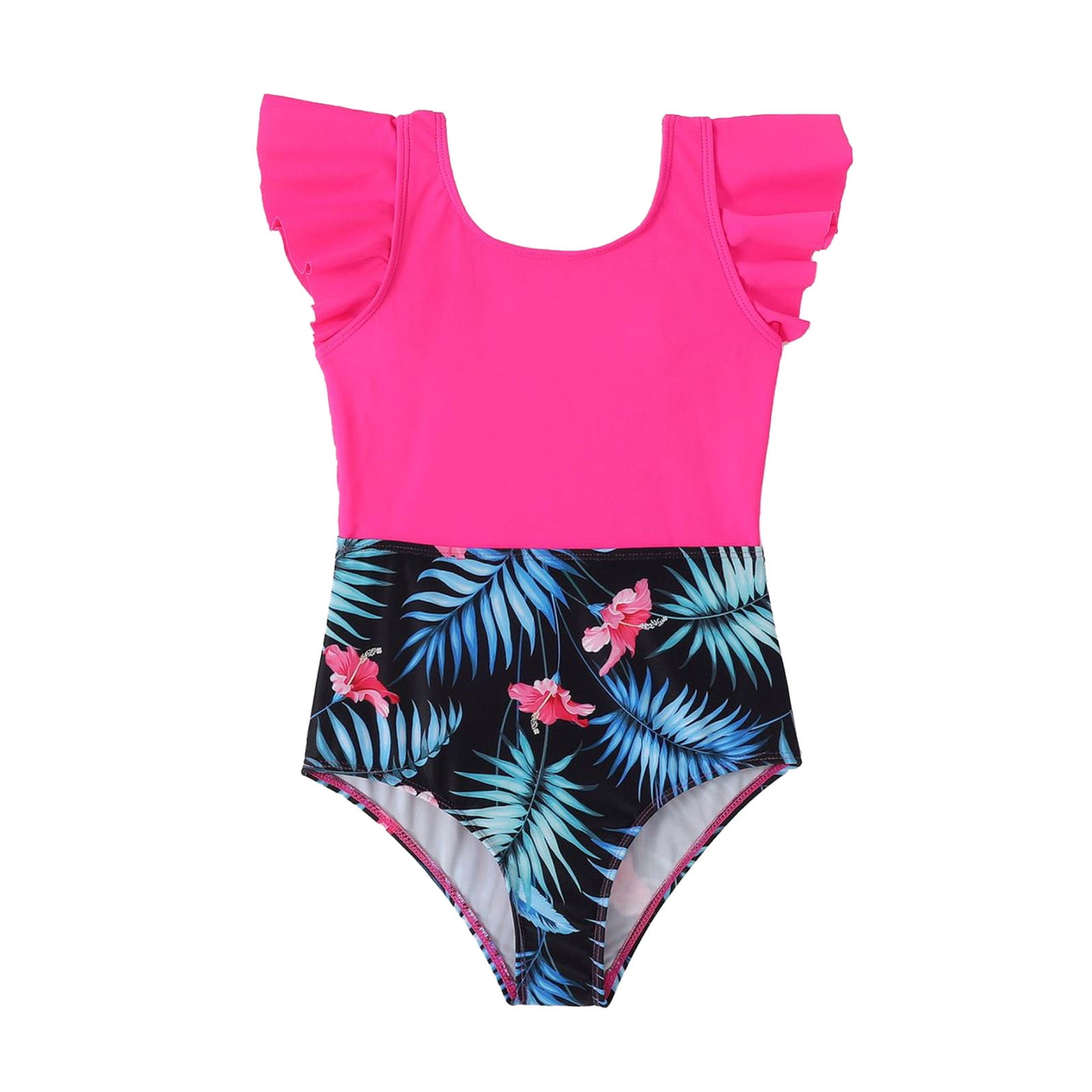 Girls Swimsuit One Piece Sleevesless Floral Prints Cute Ruffler Hot ...