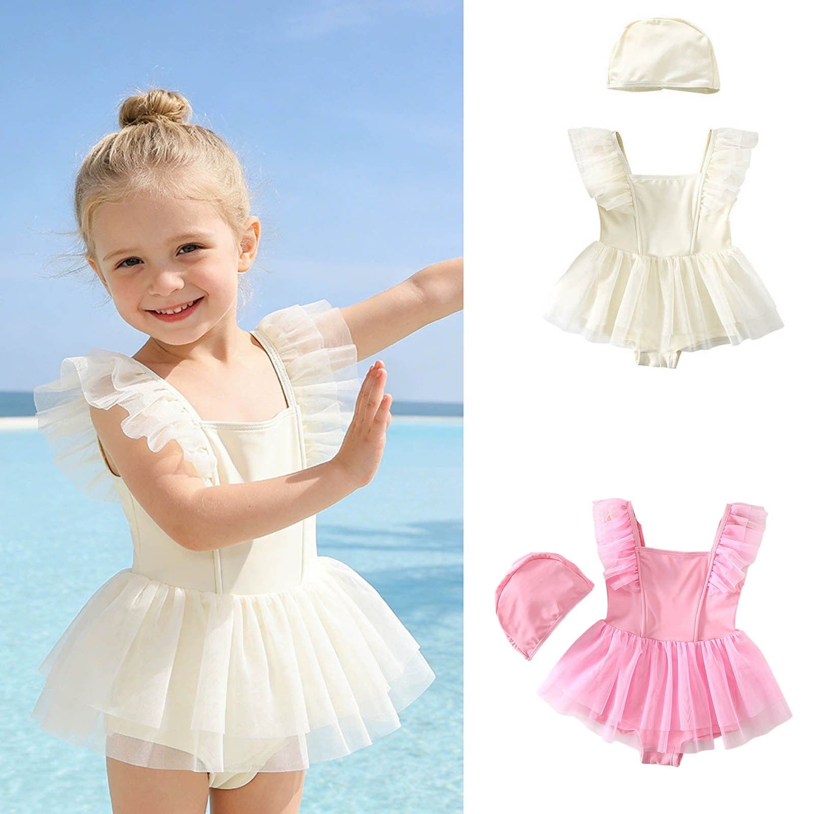 Girls Swimsuit One-Piece Swimsuits with Mesh Skirt Design Casual ...