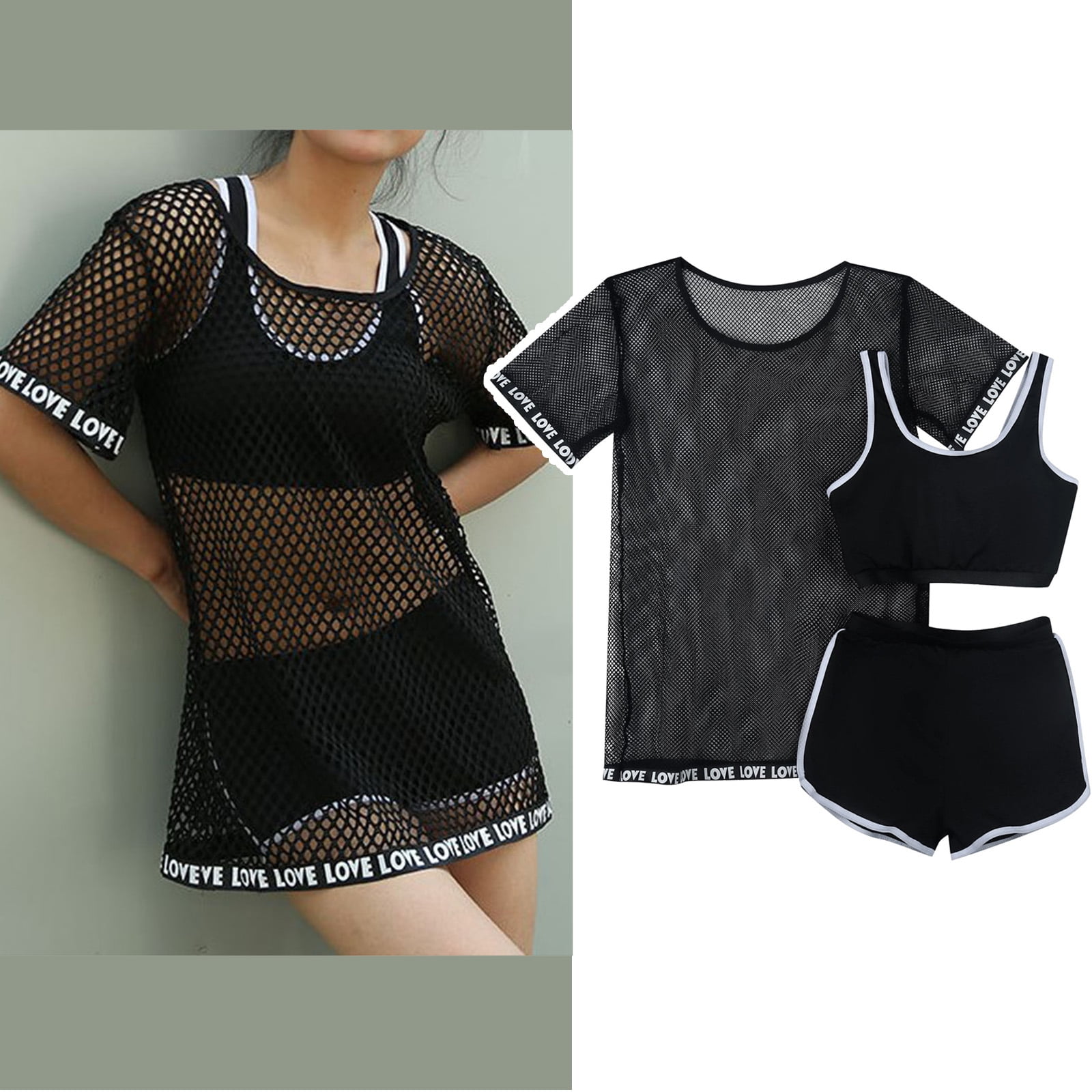 Girls Swimsuit Set 3 Piece Cute Tankini Set with Cover up Top Letter ...