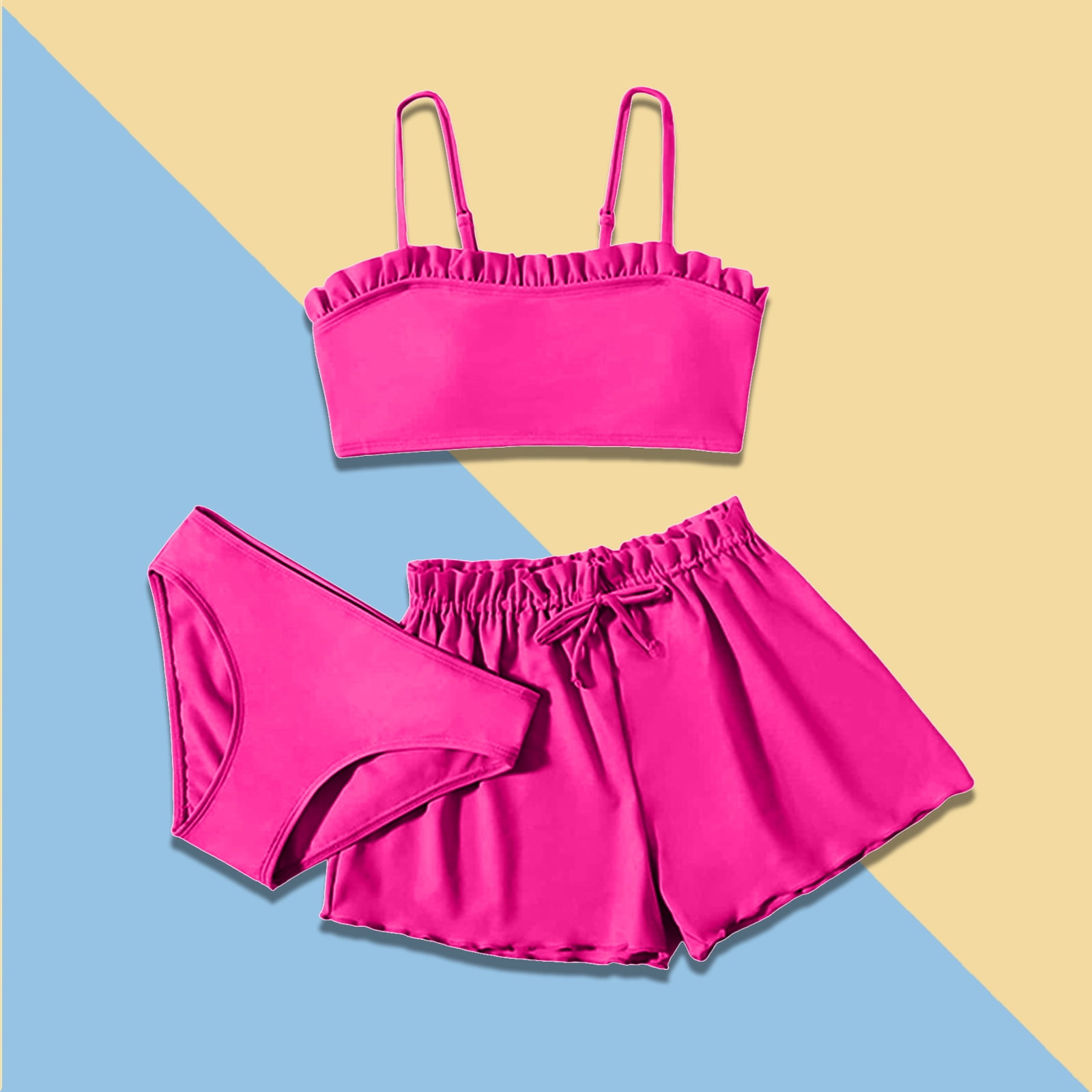 Girls Swimsuit Set 3 Piece Cute Tankini Swimsuit Set with Shorts Cover ...