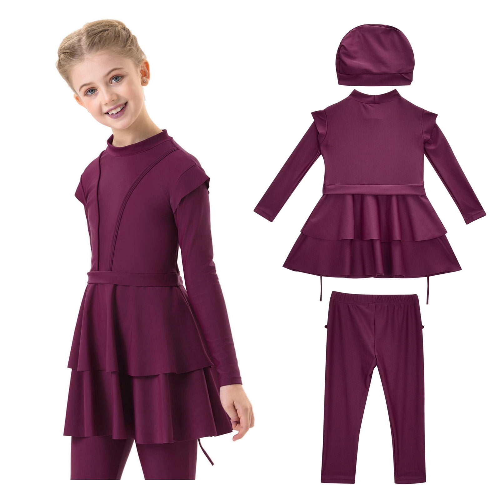 Girls Swimsuit Set 3 Piece Summer Bikini Swimsuits Set Full Cover Sport ...