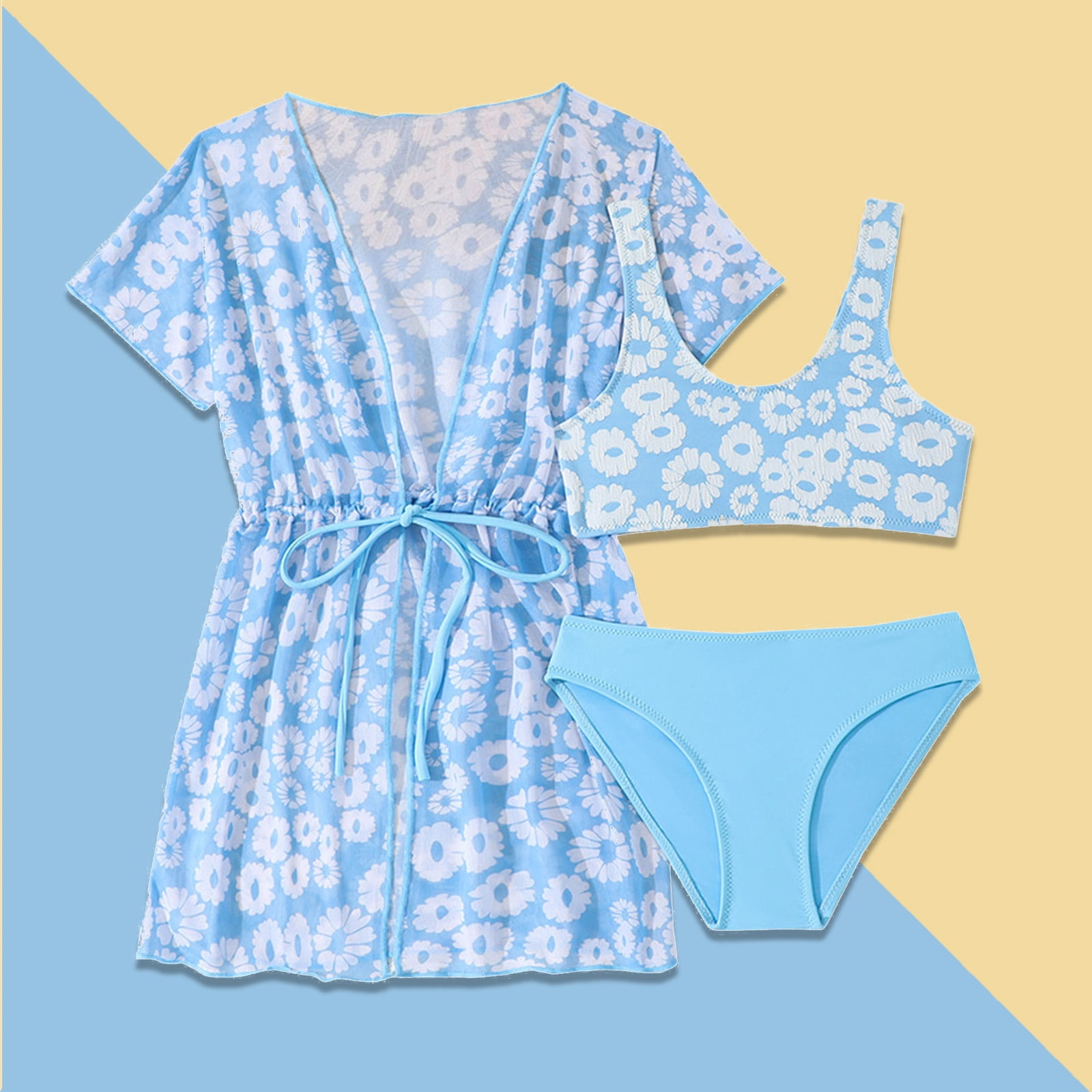 Girls Swimsuit Set 3 Piece Summer Tankini Swimsuit Set with Cover up ...