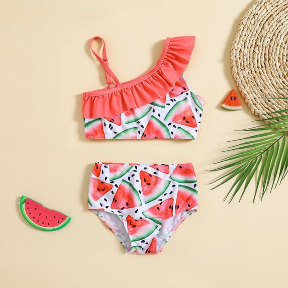 Girls Swimsuit Summer 2 Piece Bikini Set Cartoon Watermelon Printed ...